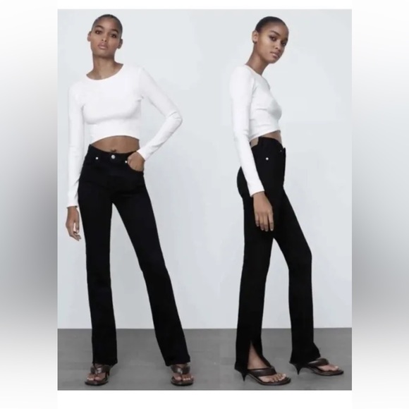 Zara | Jeans | Zara Black Jeans High Rise Slim Fit Split Hem Blogger ...